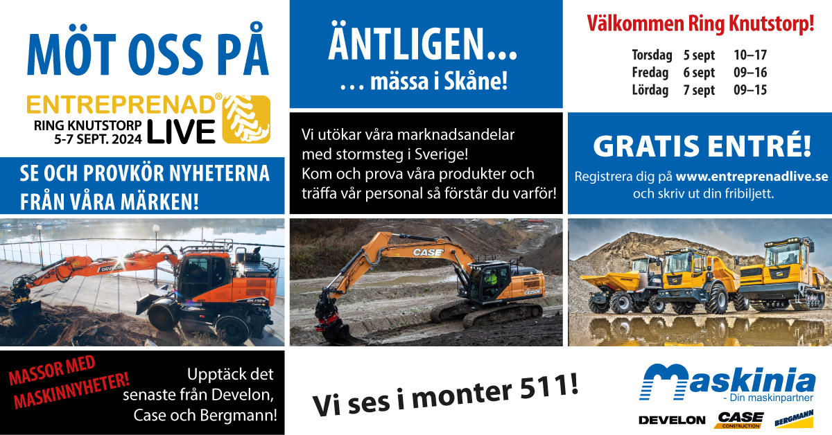 Besök oss på Svenska Maskinmässan & Entreprenad Live 2024 - Maskinia